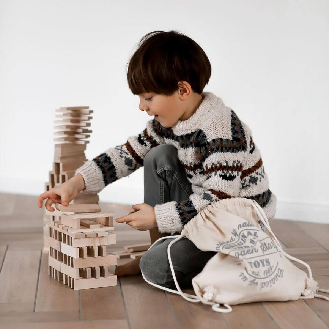 Wooden Story - Wooden Architectural Blocks in Sack - 100 pcs – Blue ...