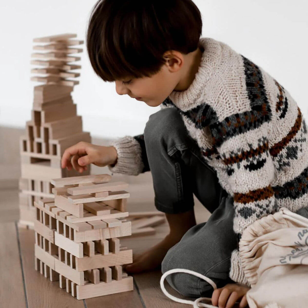 Wooden Story - Wooden Architectural Blocks in Sack - 100 pcs – Blue ...